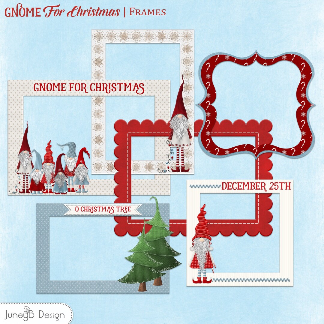 Gnome for Christmas Digital Frames, Christmas Scrapbook, Frame With ...