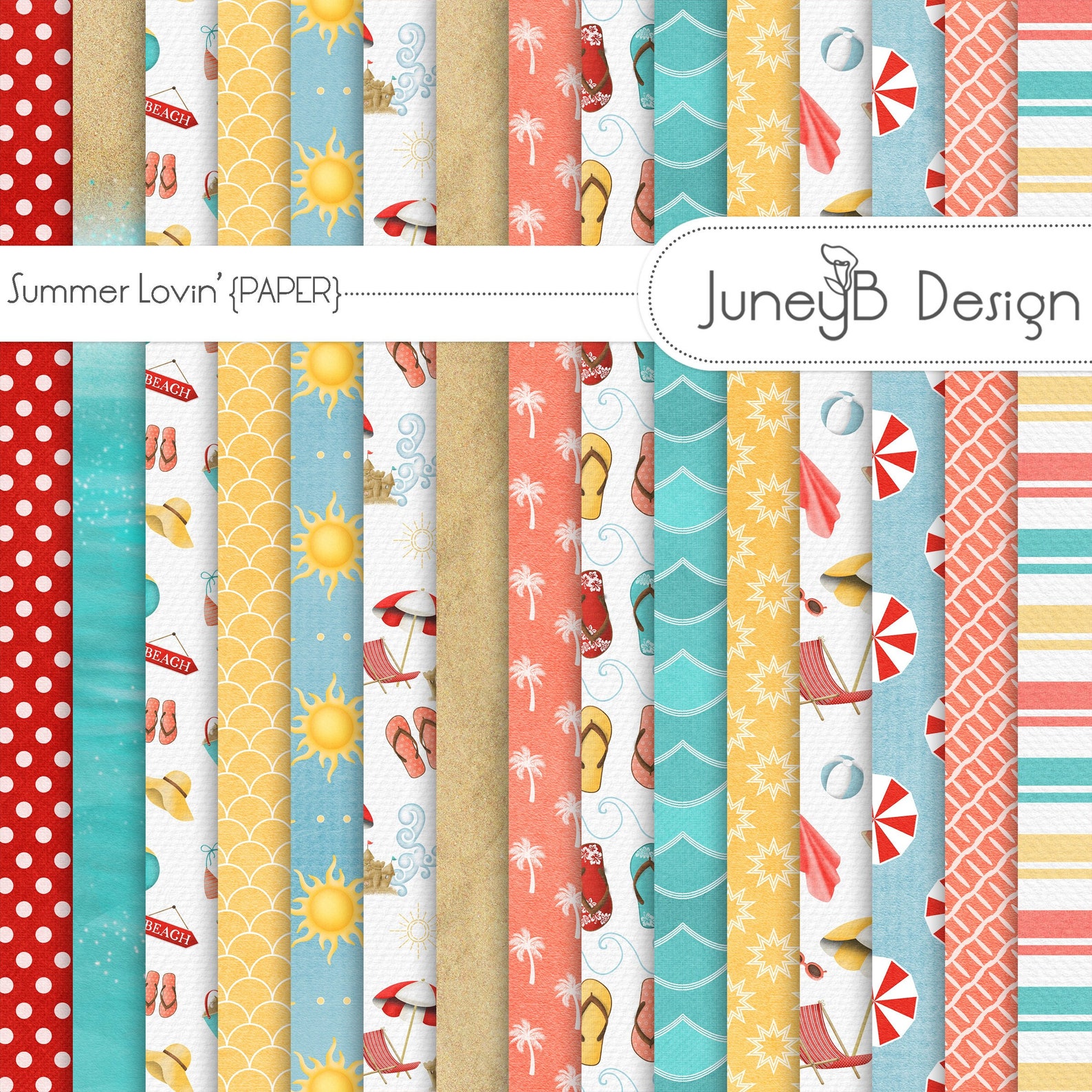 Summer Digital Scrapbook Paper, Beach Paper Patterns, Summer ...