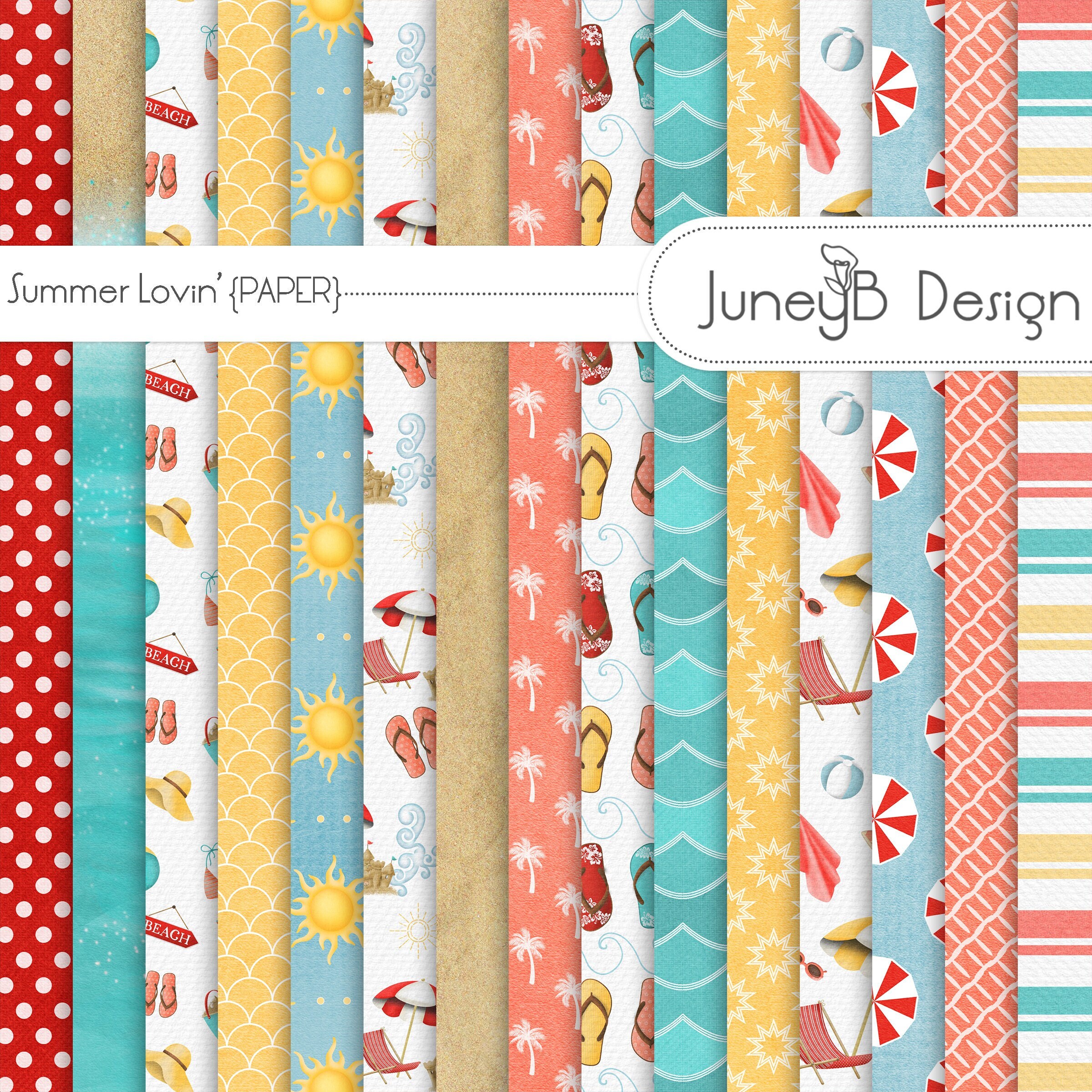 Summer Digital Scrapbook Paper, Beach Paper Patterns, Summer ...