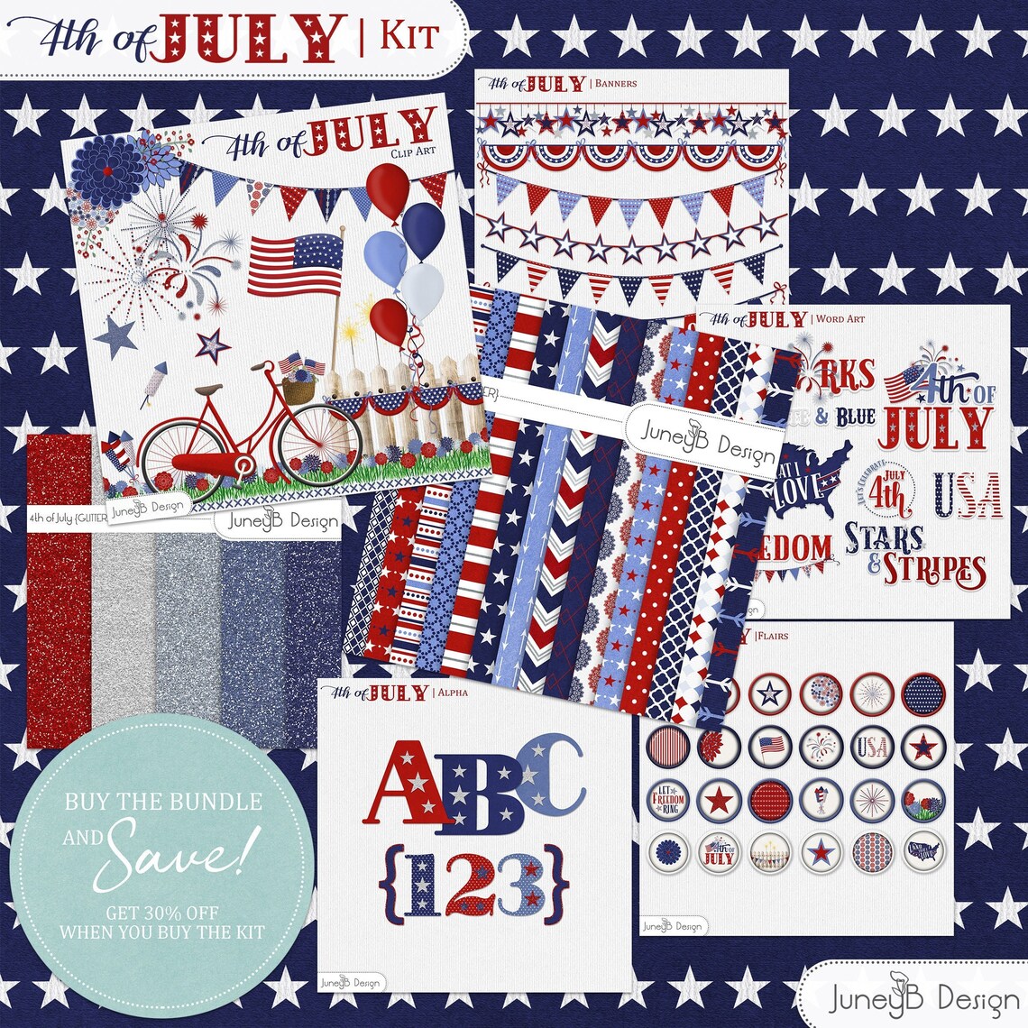 July 4th Clip Art Patriotic Bike Balloons USA Flag - Etsy