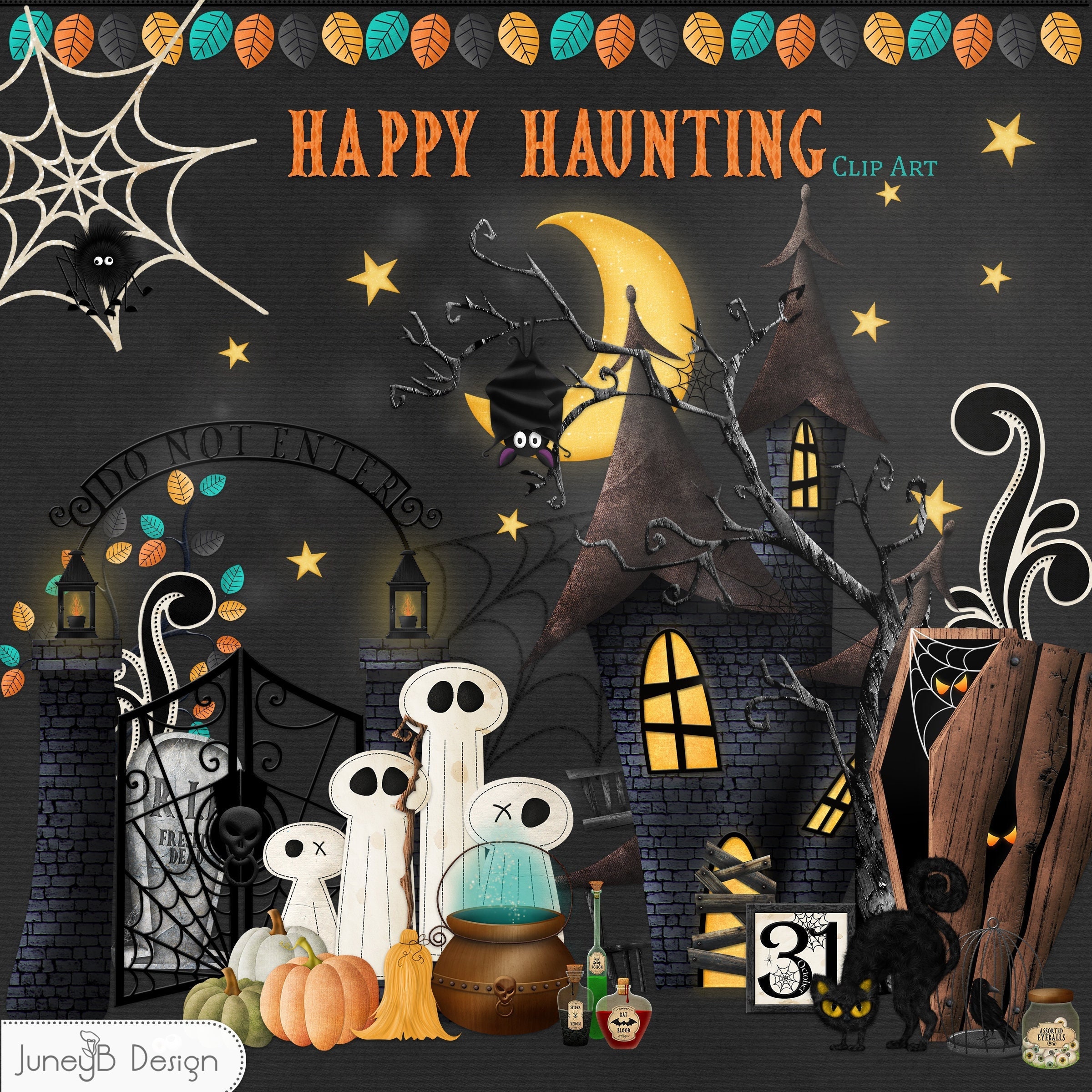 Halloween Clip Art, Haunted House Clipart, Halloween Graphics, Cute ...