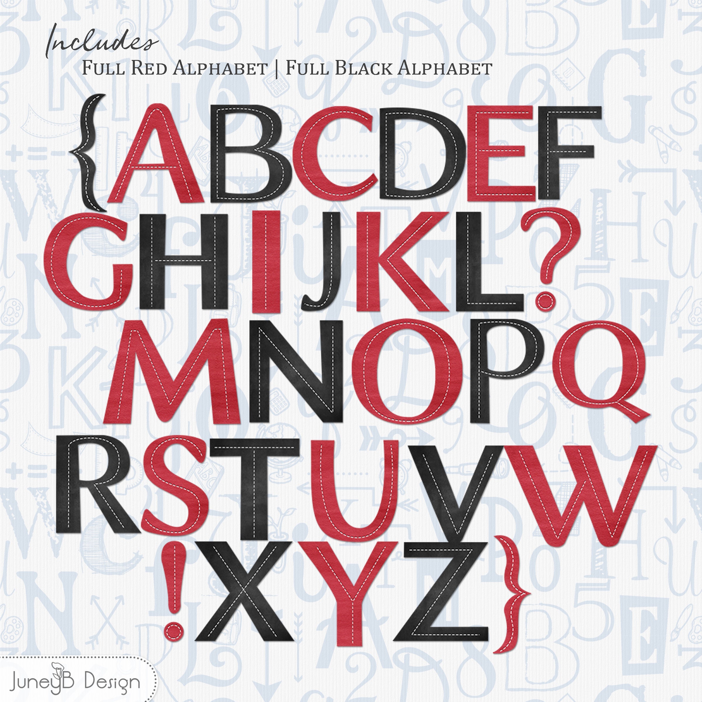 Stitched Alphabet and Numbers, Back to School Digital Numbers & Letters ...