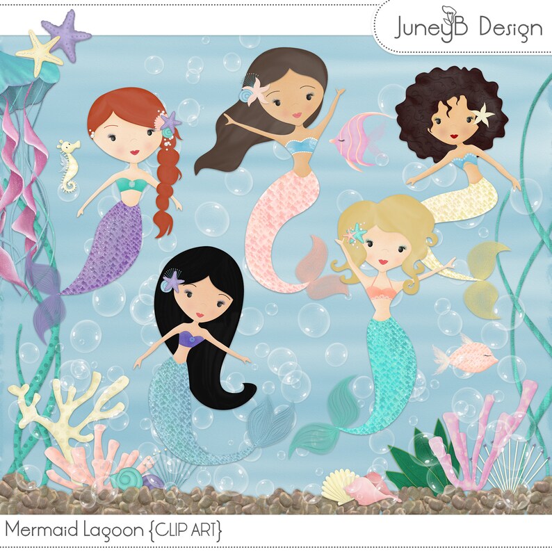 Mermaid Clip Art Mermaid Lagoon Clipart Under the Sea | Etsy