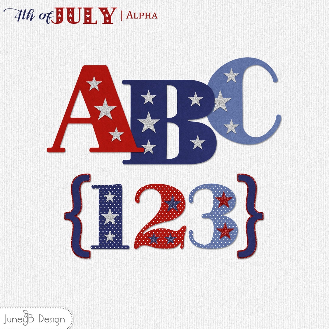 Red, White and Blue Chunky Alphabet, Silver Stars Alphabet and Numbers ...