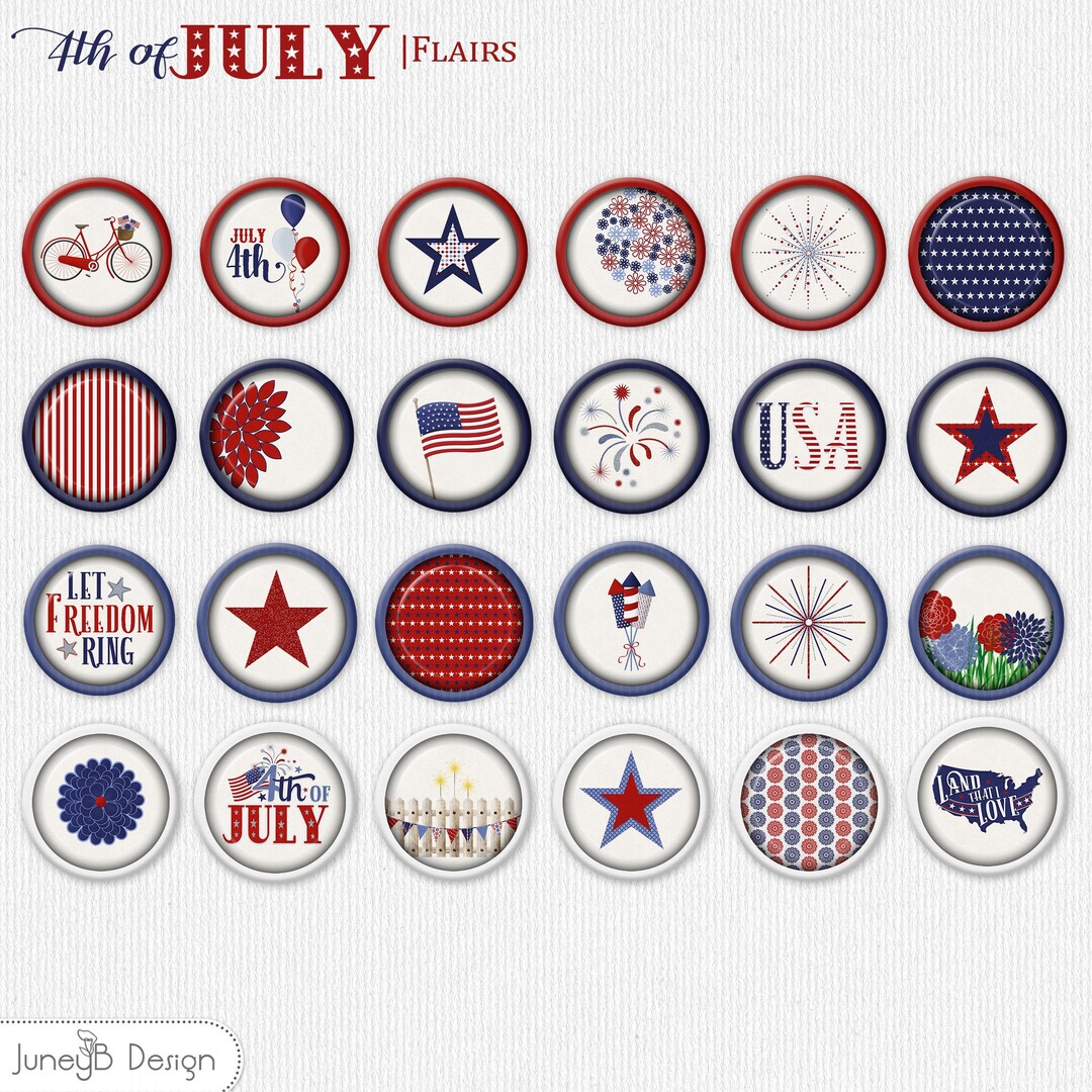 July 4th Flair Buttons, 4th of July Clip Art Buttons, Scrapbook ...