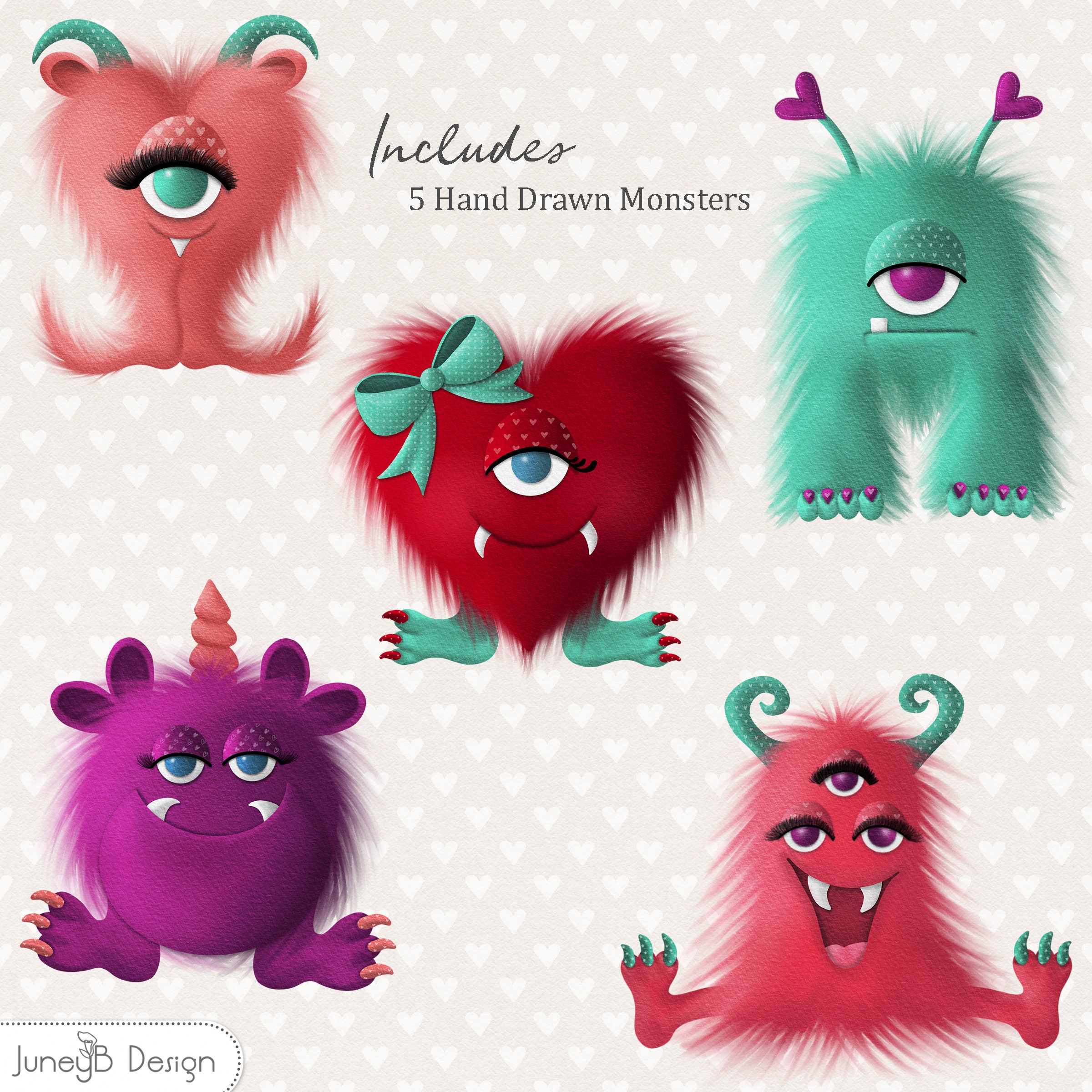 Valentine Monsters Clipart Love Monster Graphics With - Etsy