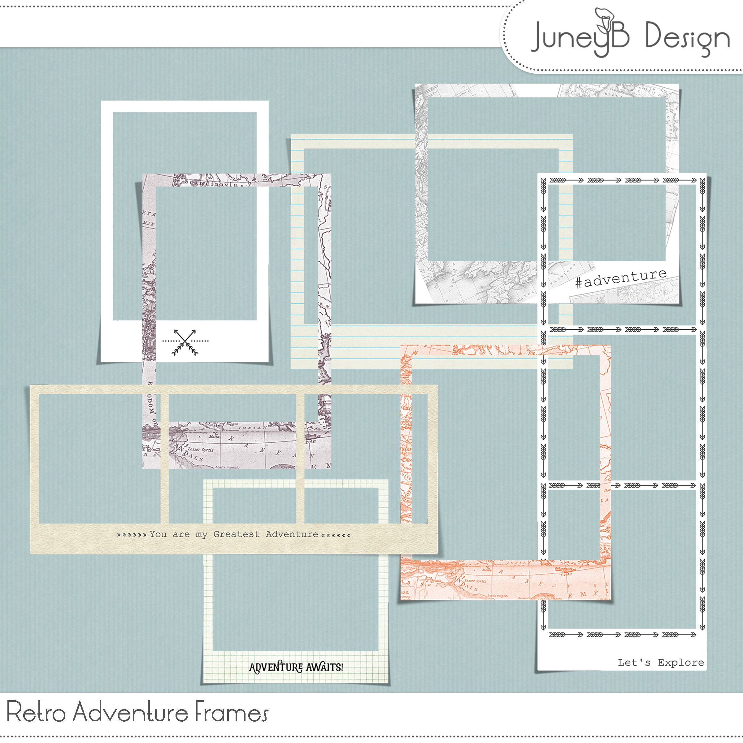 Retro Adventure Digital Scrapbook Frames, the Adventure Begins Frame ...
