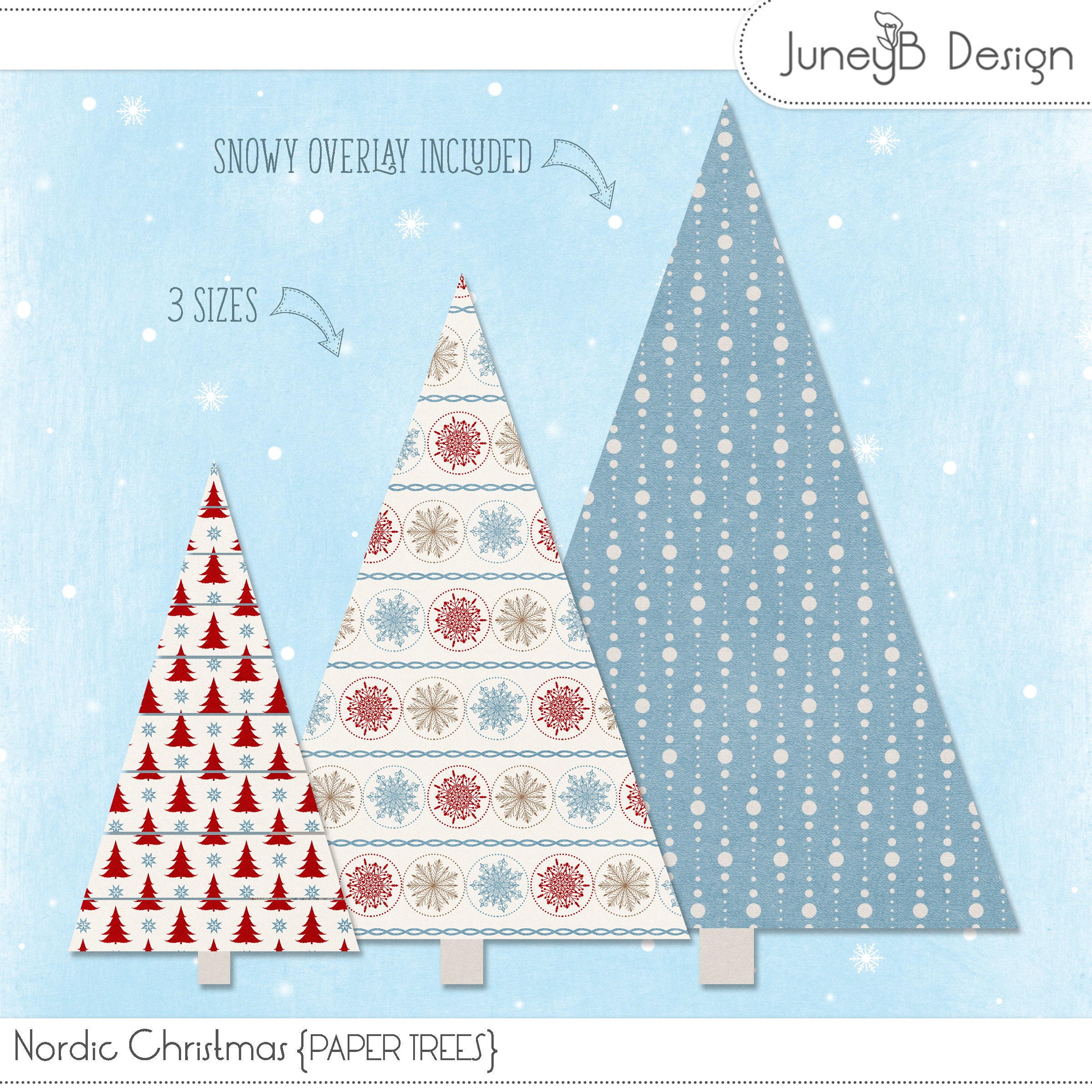 Nordic Christmas Paper Tree Clip Art, Patterned Paper Trees, Nordic ...