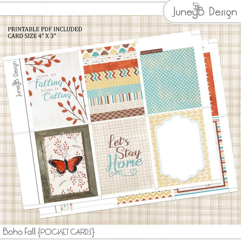 Boho Fall Pocket Cards Fall Journal Cards Digital Scrapbook - Etsy