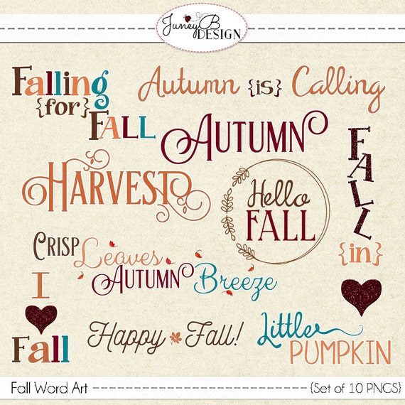 Fall Word Art Fall Stickers Scrapbook Word Art Digital | Etsy