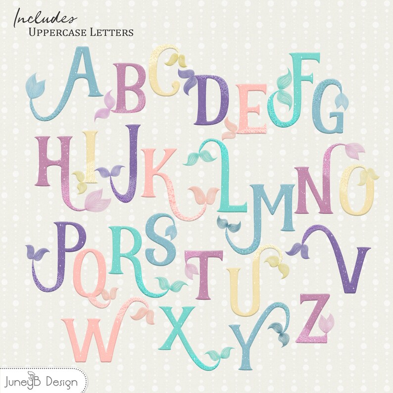 Mermaid Tail Alphabet, Mermaid Lagoon Letters and Numbers, Mermaid ...