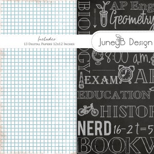 School Days Digital Paper With Chalkboard Background and School ...