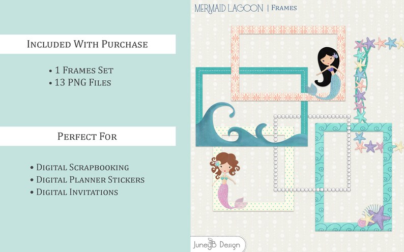 Mermaid Frames, Mermaid Lagoon Digital Frames, Mermaid Clip Art Frames ...