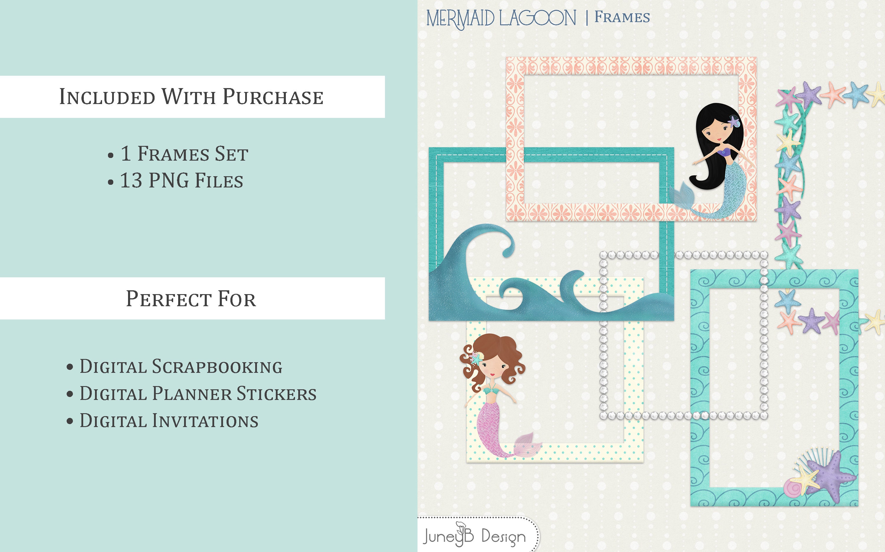 Mermaid Frames, Mermaid Lagoon Digital Frames, Mermaid Clip Art Frames ...