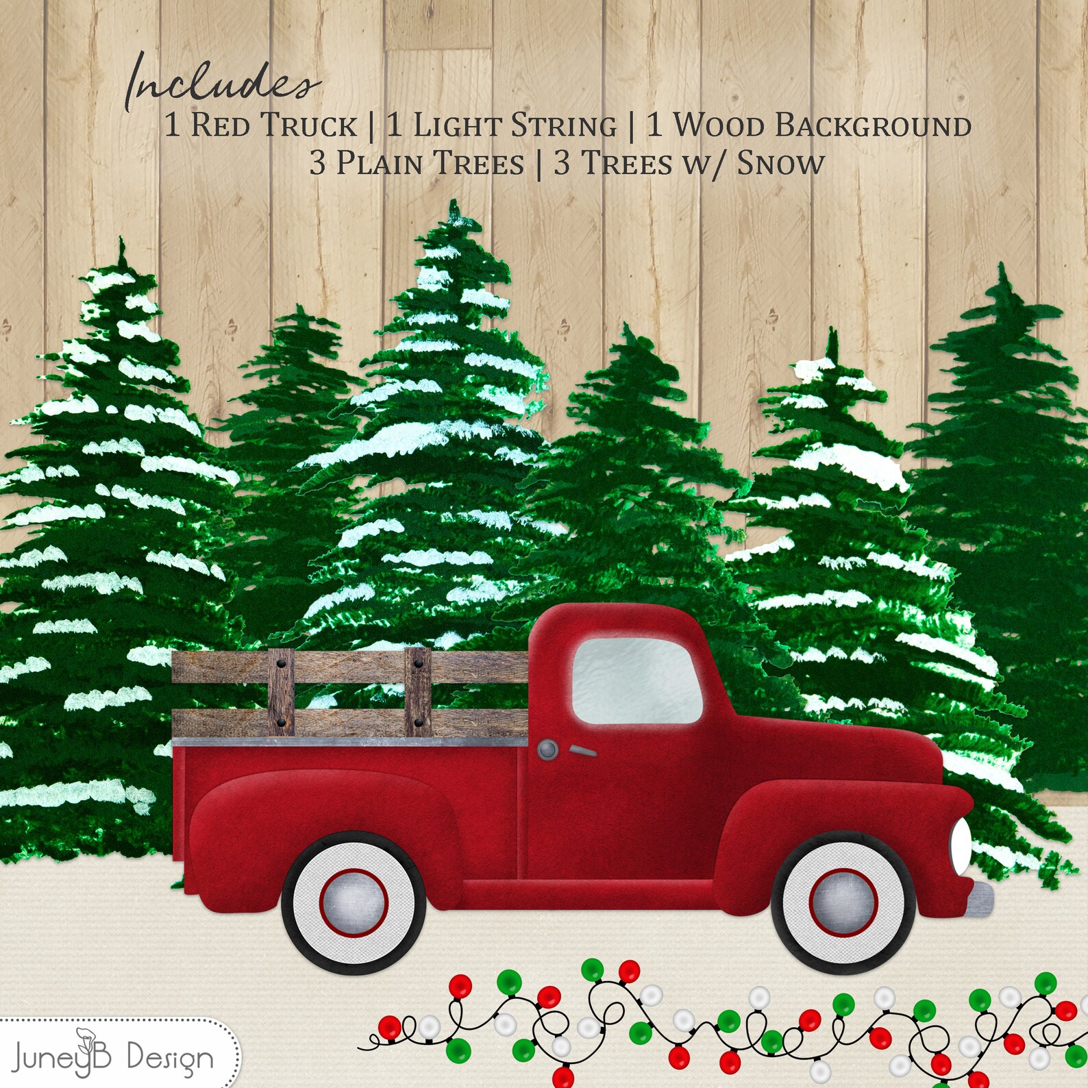 Christmas Clip Art Winter Clipart Red Truck Clipart Tree Clipart ...
