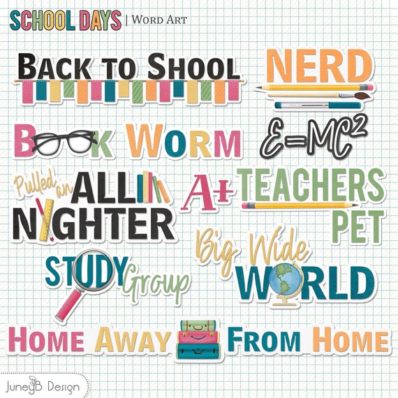 Back to School Word Clipart Word Art College Clipart - Etsy