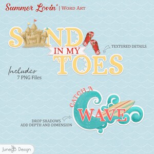 Beach Word Art Summer Word Art Digital Word Stickers Catch A Wave Word ...
