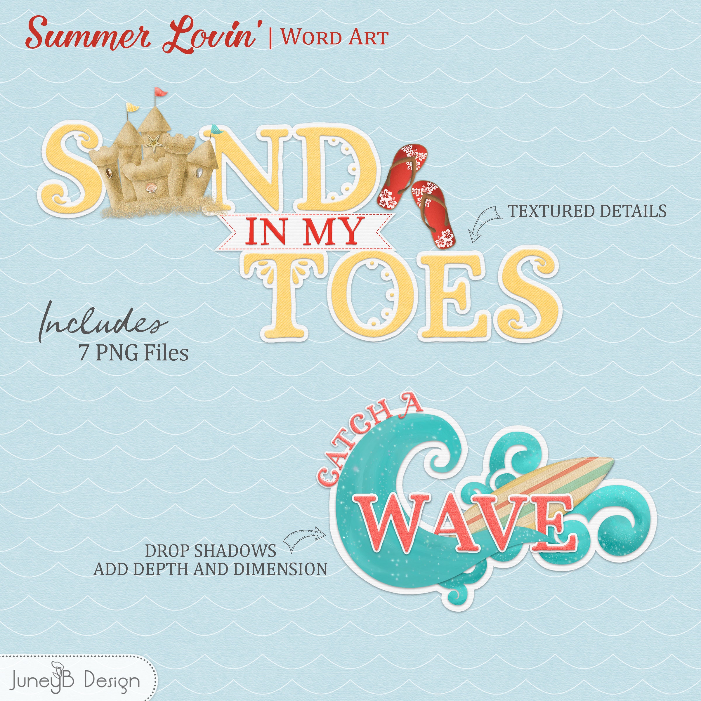 Beach Word Art Summer Word Art Digital Word Stickers Catch A Wave Word ...
