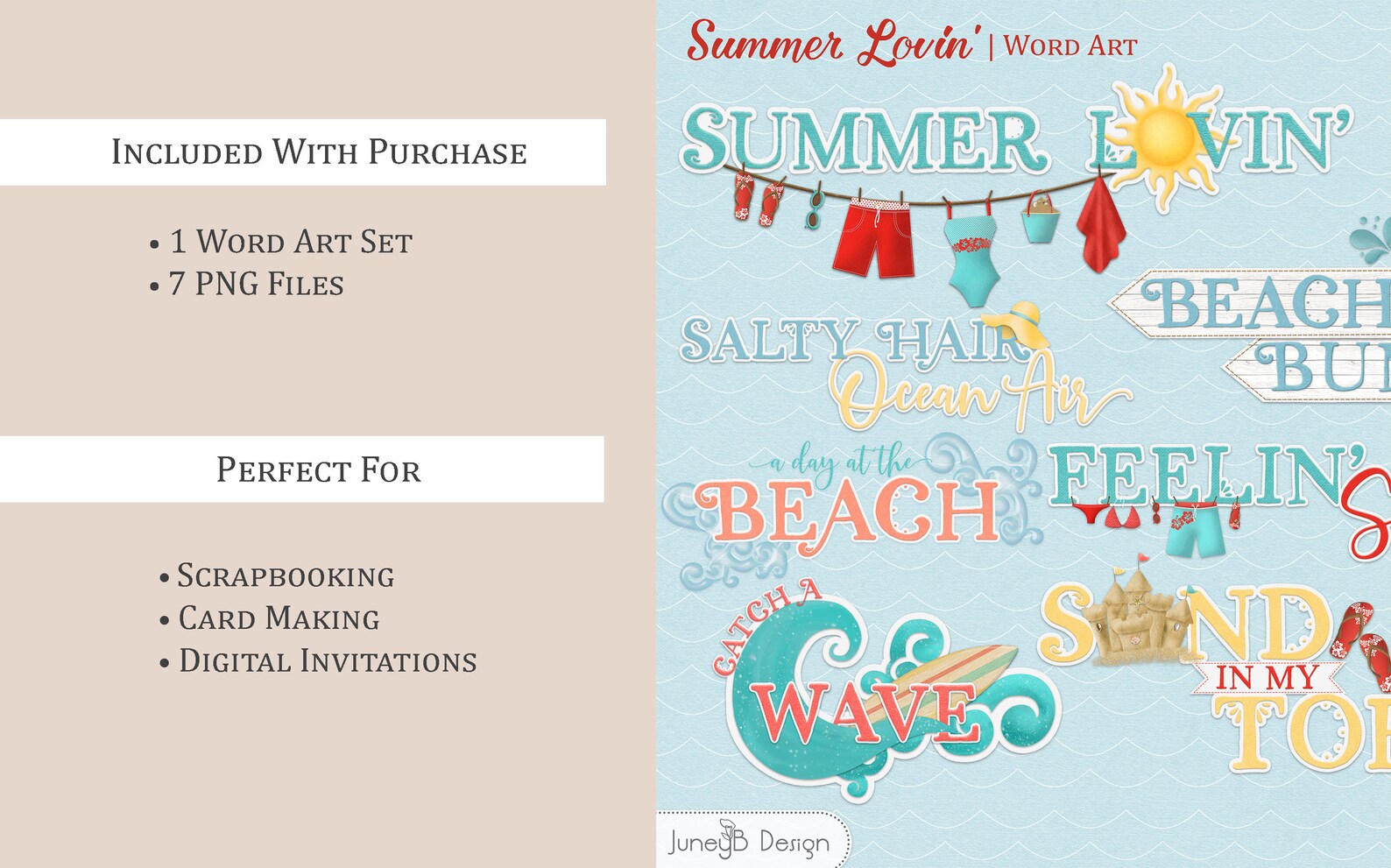 Beach Word Art Summer Word Art Digital Word Stickers - Etsy