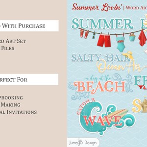 Beach Word Art Summer Word Art Digital Word Stickers Catch A Wave Word ...