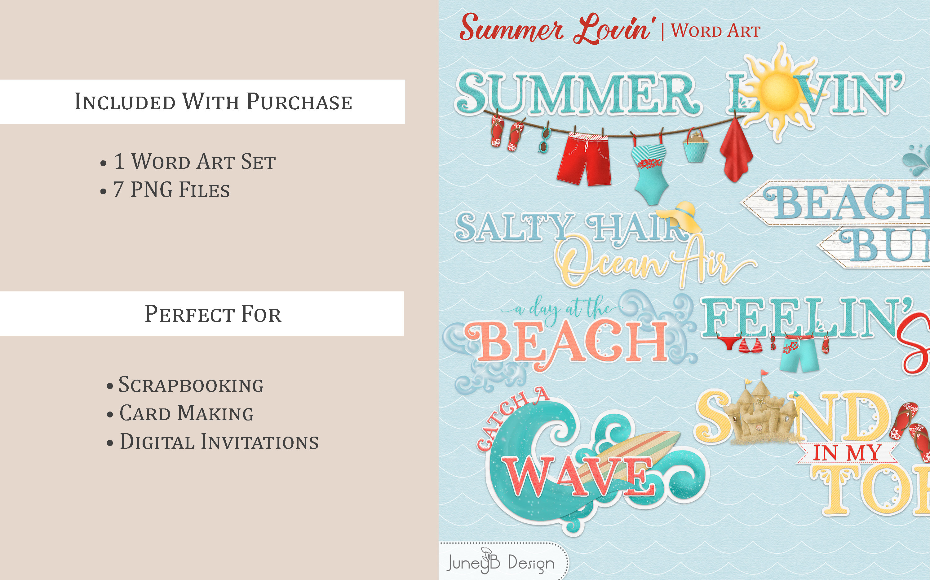 Beach Word Art Summer Word Art Digital Word Stickers - Etsy