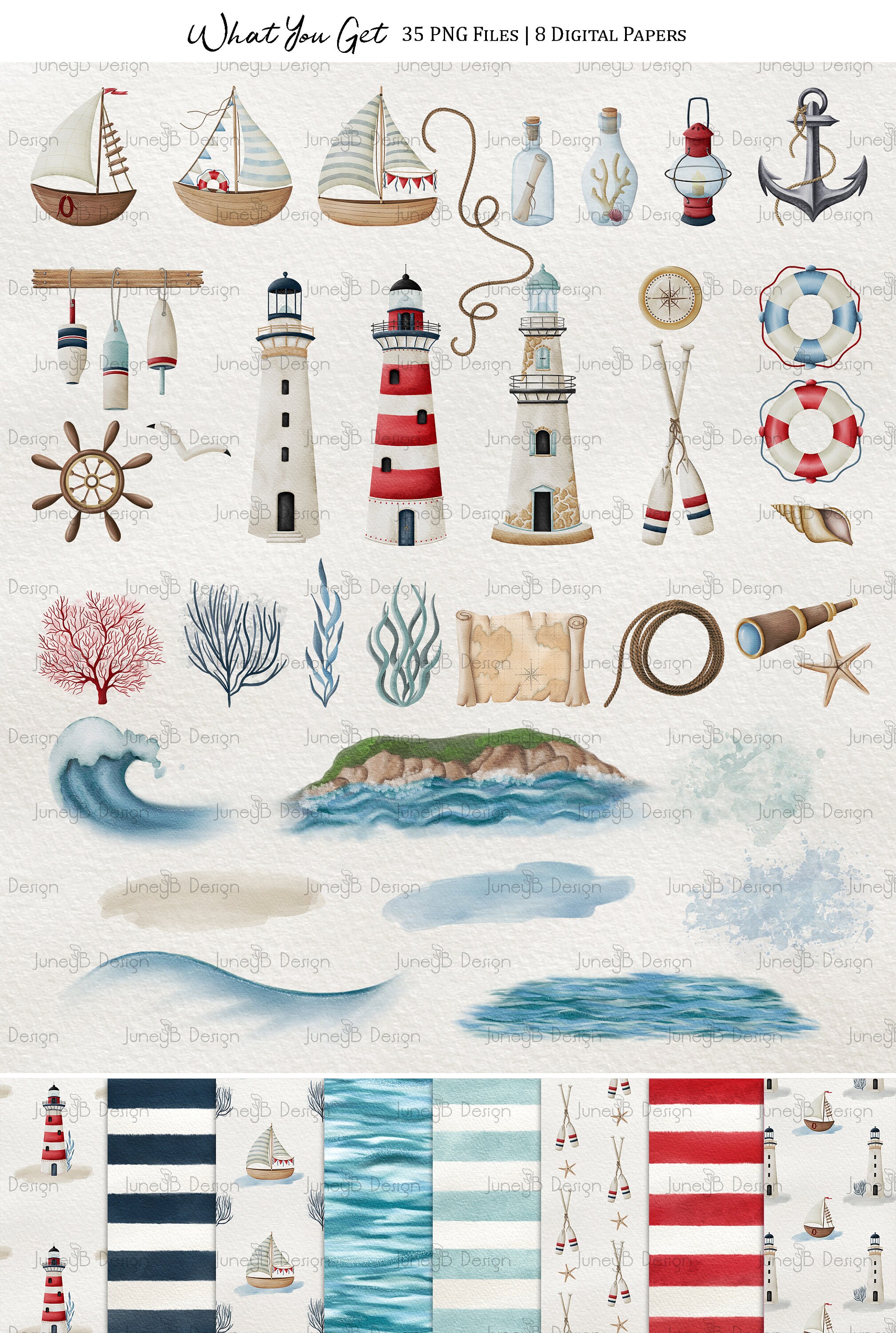 Watercolor Nautical Clip Art Ocean Waves Clipart Nautical - Etsy