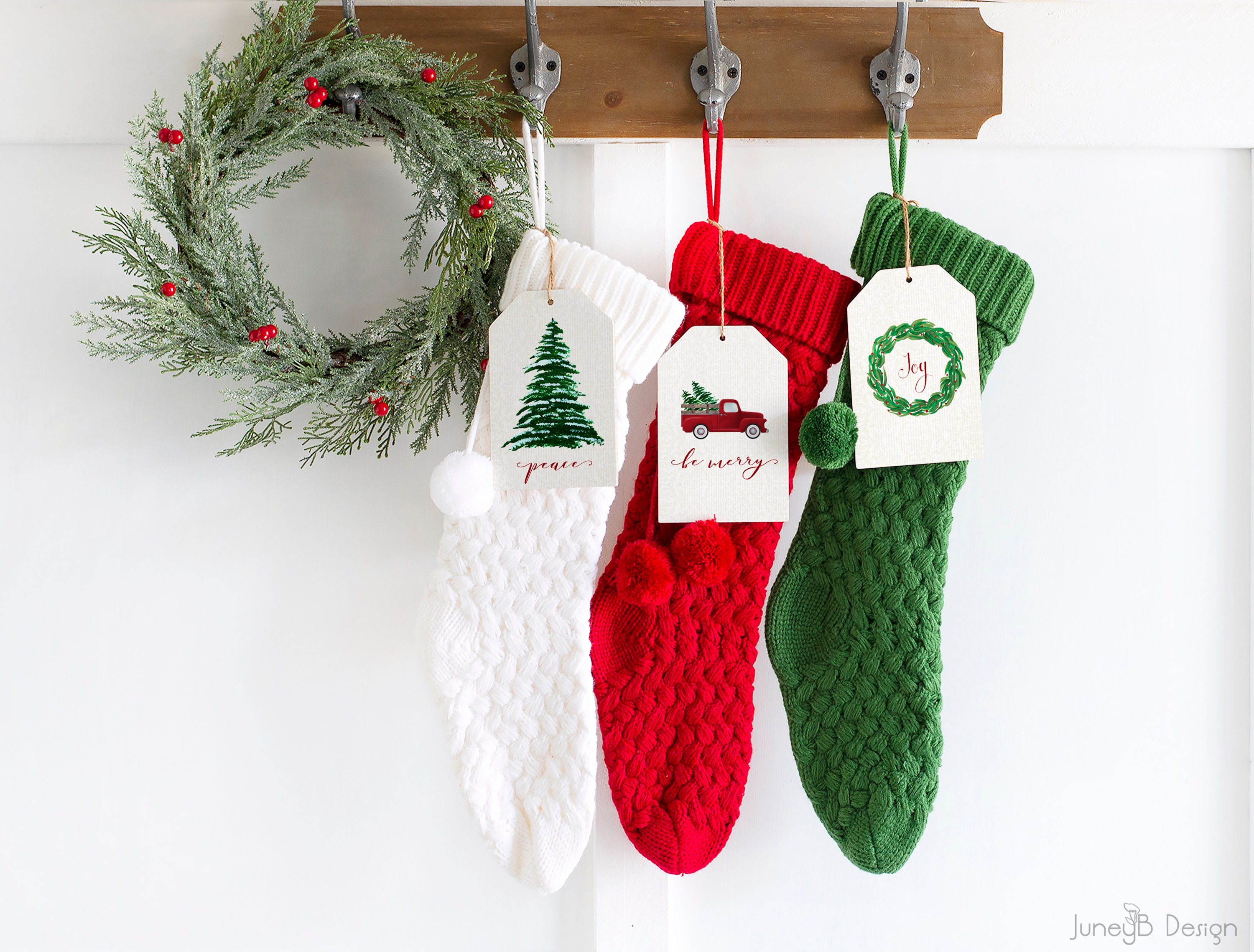 Printable Vintage Christmas Tags With Watercolor Trees and Little Red ...