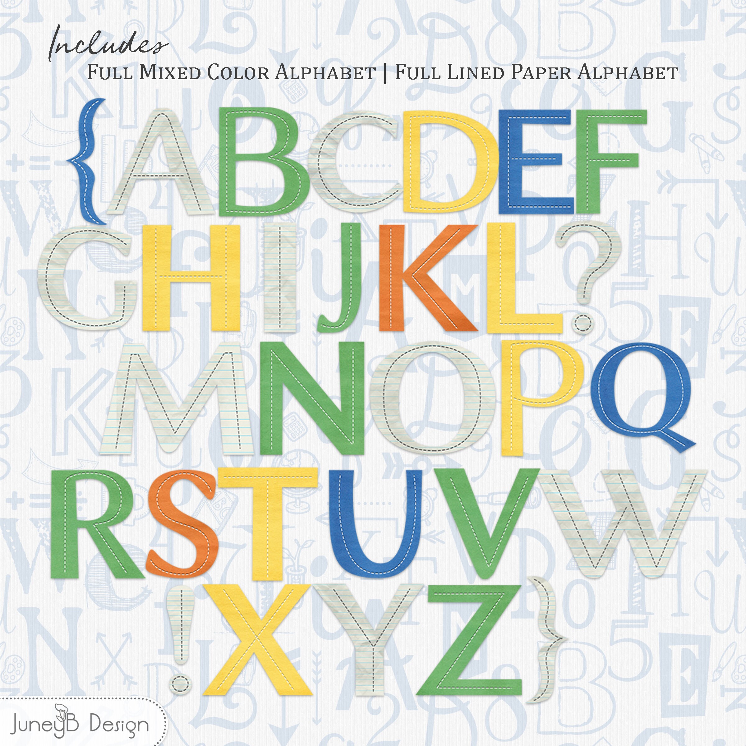 Stitched Alphabet and Numbers, Back to School Digital Numbers & Letters ...