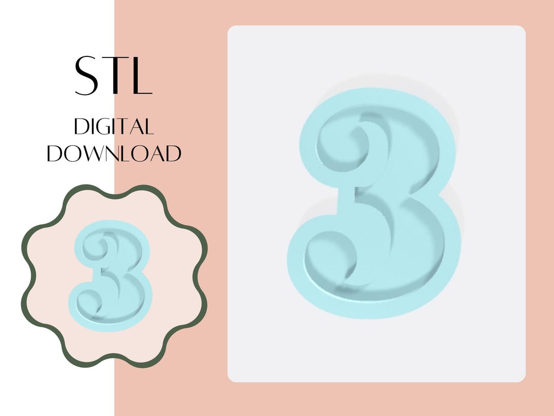 Number 3 Cookie Cutter STL, STL File, Cookie Cutter, Cookie Embosser ...