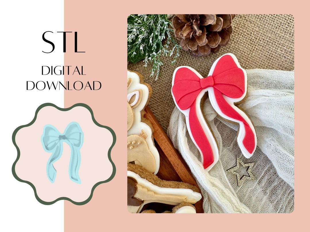 Bow Cookie Cutter STL, STL File, Cookie Cutter, Cookie Embosser, 3D ...
