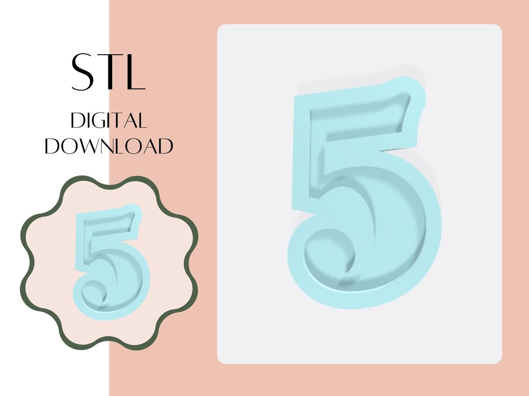 Number 5 Cookie Cutter STL, STL File, Cookie Cutter, Cookie Embosser ...