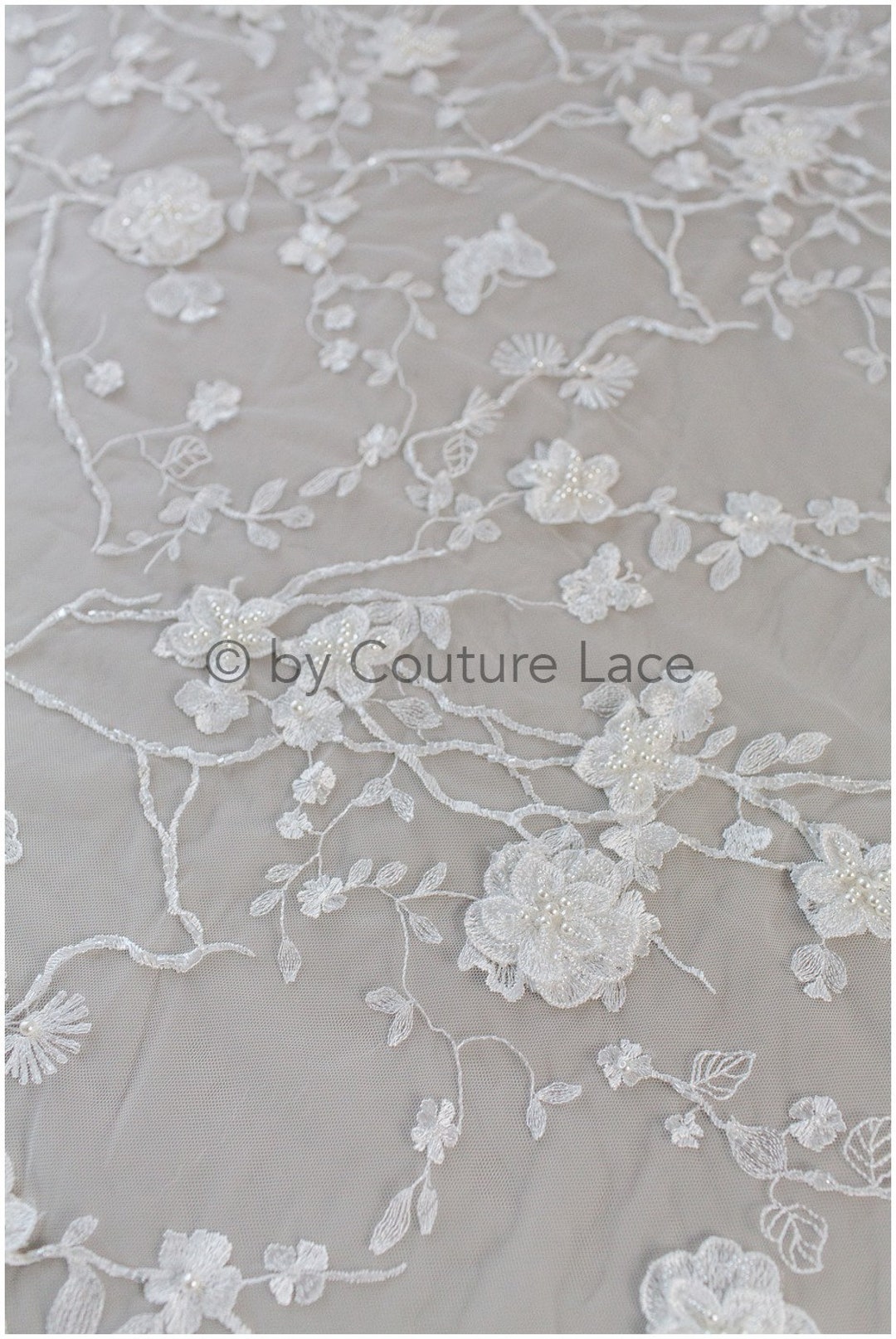 3D Flower Lace Fabric/ Bridal French Lace Fabric/ Romantic Floral Lace ...