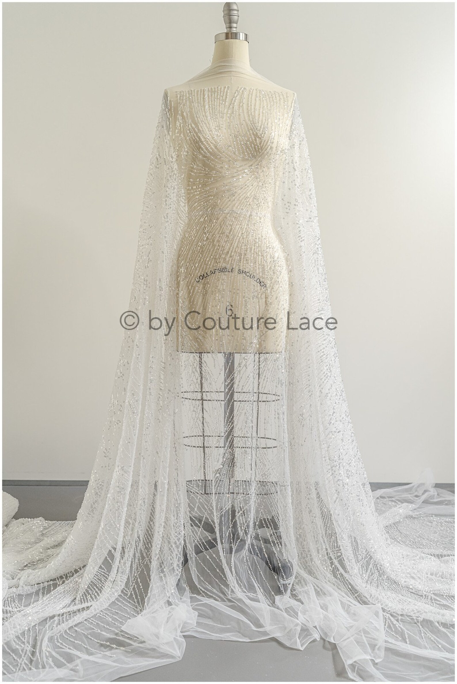 Sparkle Beaded Lace Fabric With Lines/ Couture Lace Fabric With Beads ...