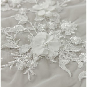 Hand Beaded 3D Flower Lace, Bridal Lace Fabric With 3D Flowers, Soft ...