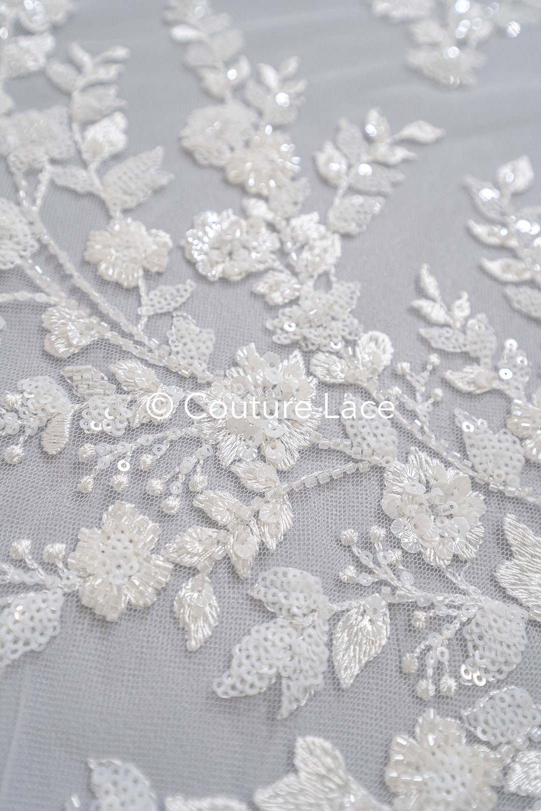 Floral Beaded Lace Fabric/ Couture Lace Fabric/ Bridal Lace Fabric ...