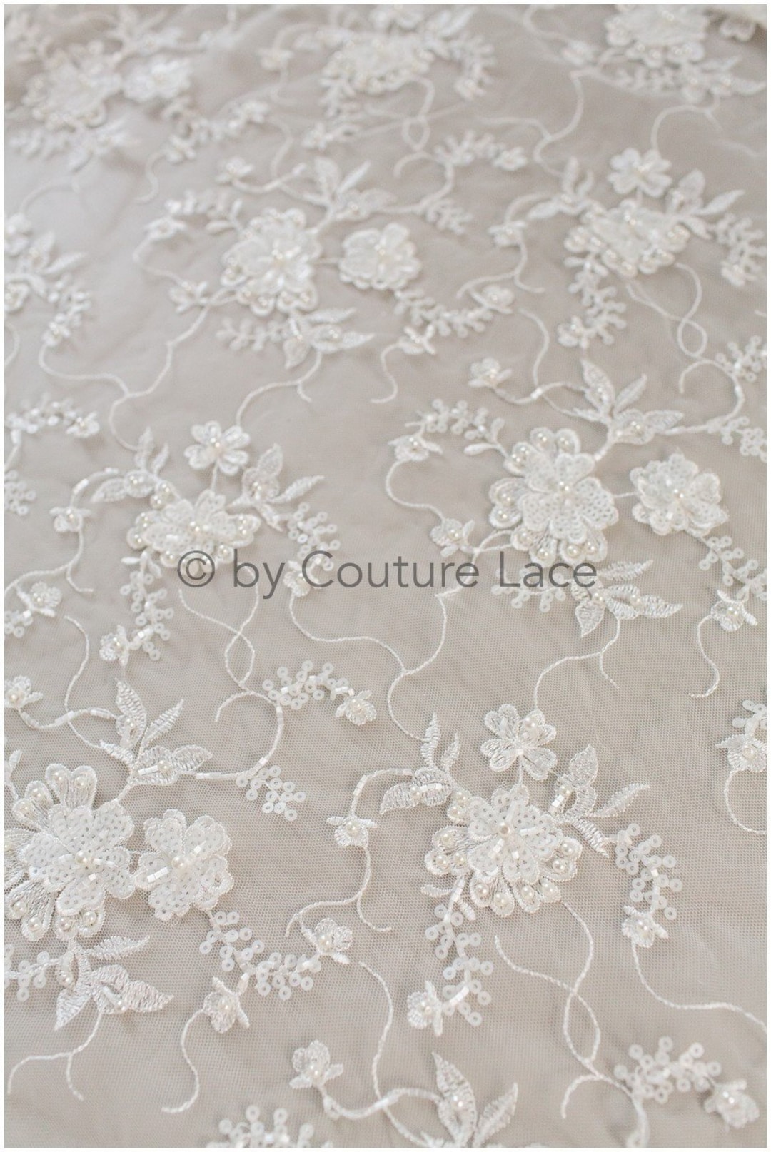 3D Flower Lace Fabric/ Bridal Beaded Lace Fabric/ Romantic Floral Lace ...
