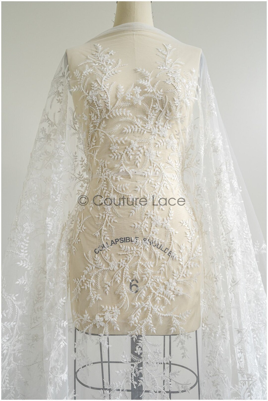 Beaded Lace Fabric/ White Beaded Wedding Dress Lace/ Off-white Couture ...