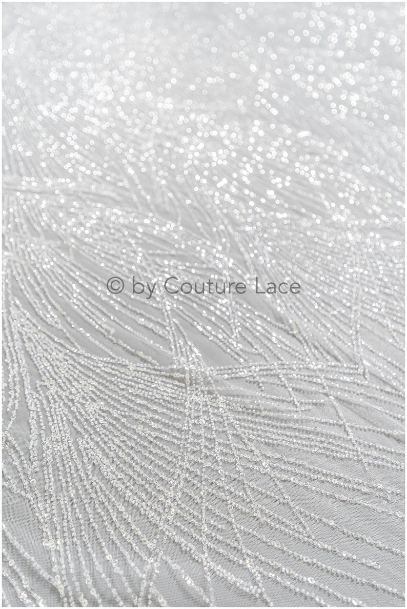 Sparkle Beaded Lace Fabric With Lines/ Couture Lace Fabric With Beads ...
