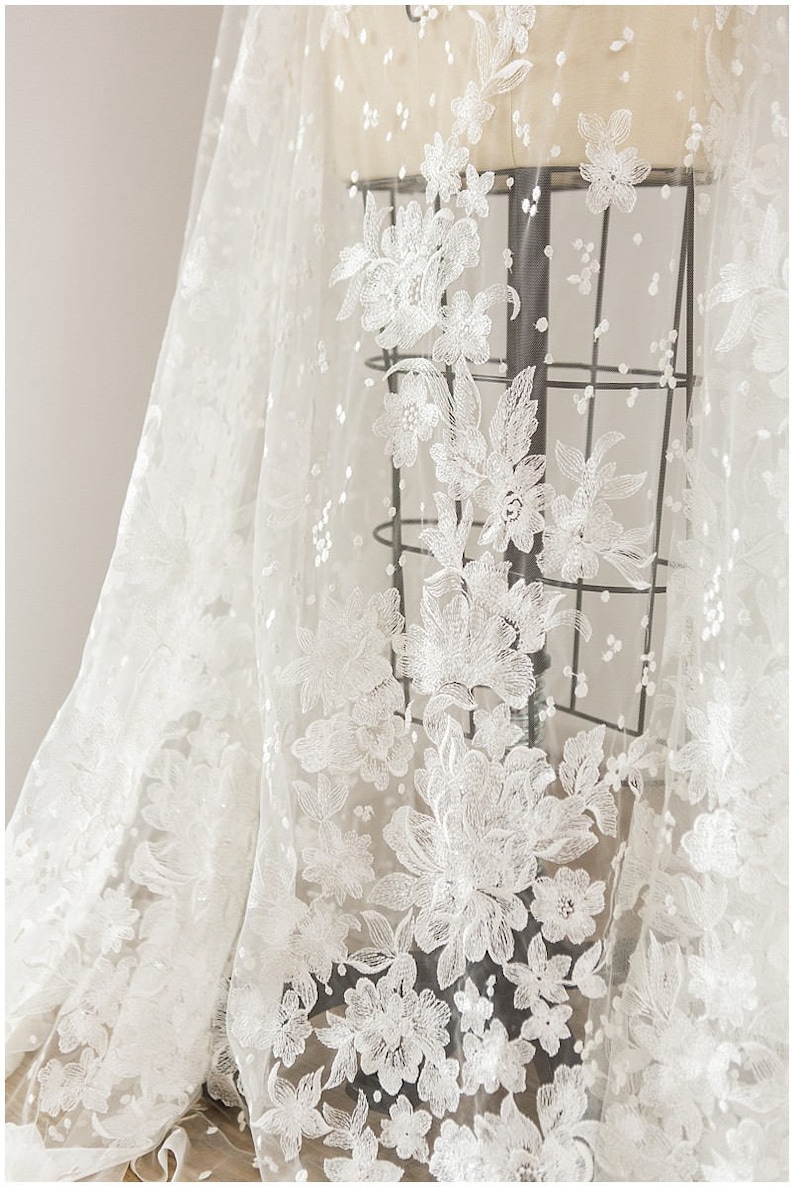 L17-084 //romantic Bridal Lace Fabric With Flower Design, Sequin ...