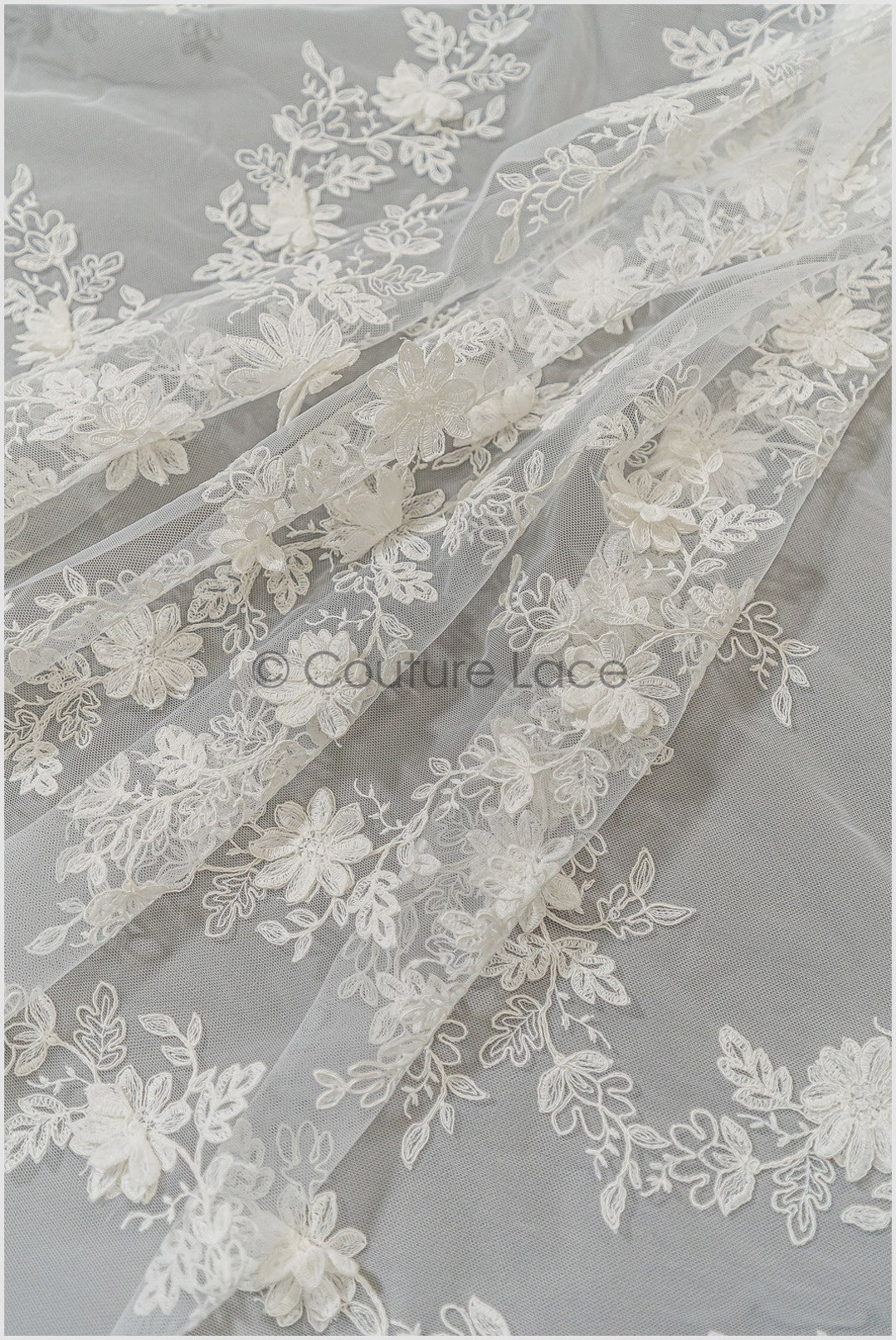 3D Flower Lace Fabric/ Bridal French Lace Fabric/ Romantic Floral Lace ...