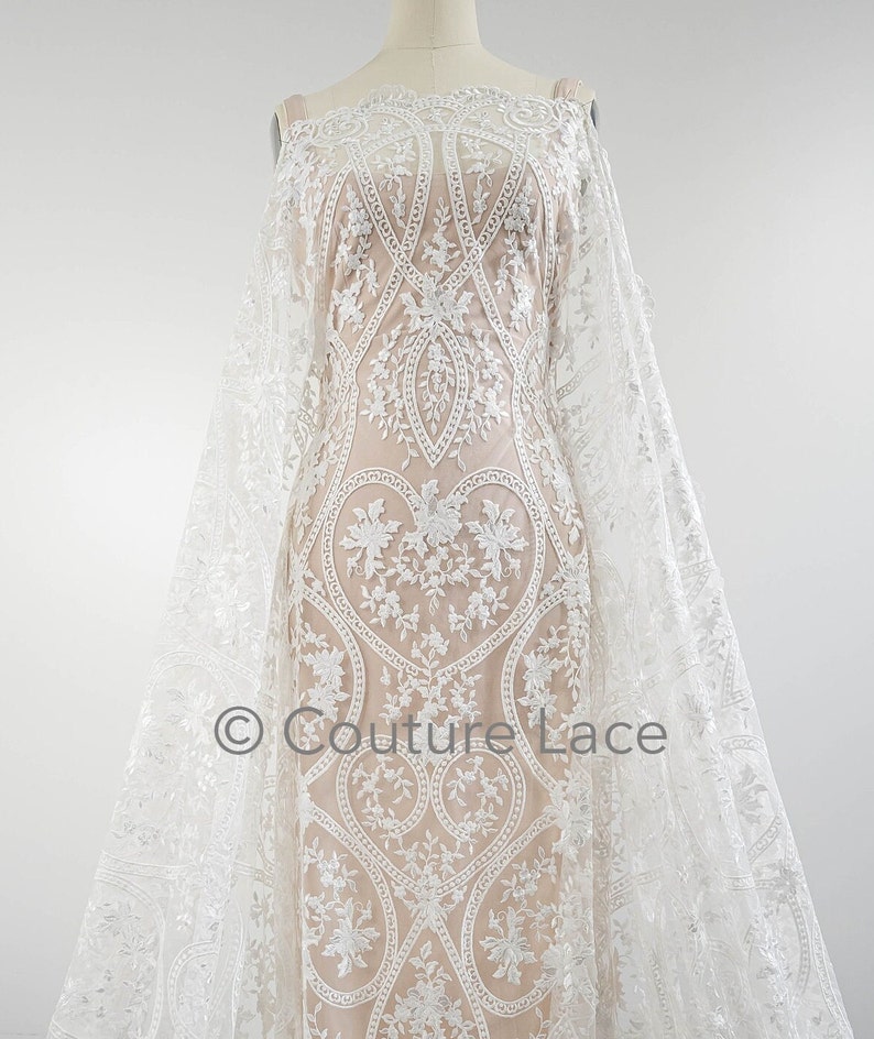 Floral Bridal Lace/ Bridal Lace Material/ Offwhite Bridal Lace/ Floral ...