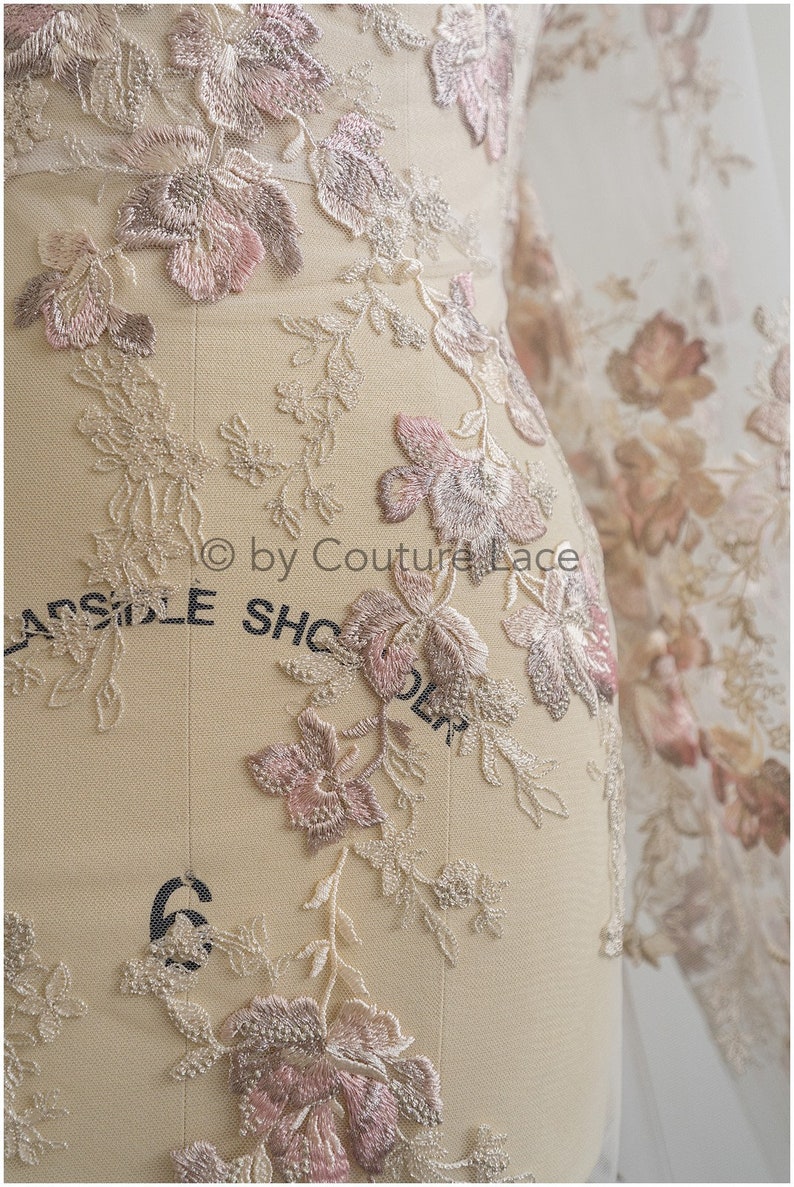 4-Colored floral lace fabric romantic pastel lace for evening | Etsy