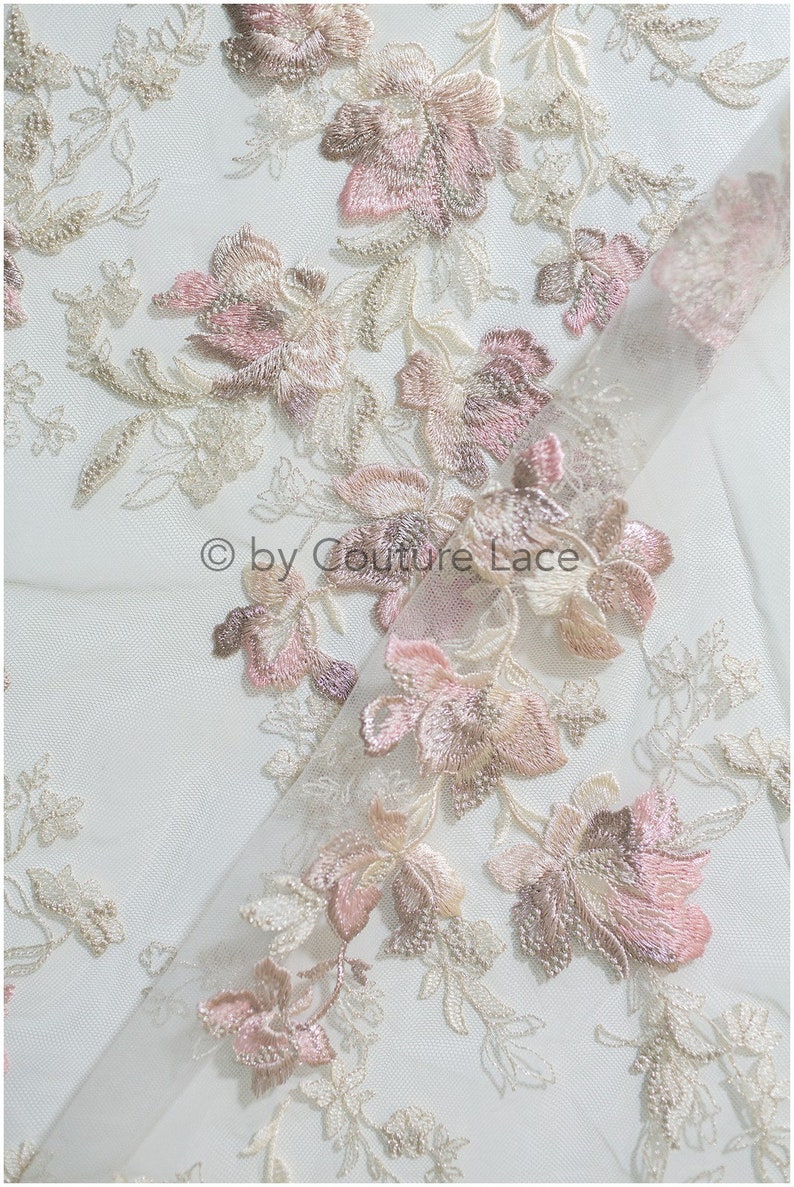 4-Colored floral lace fabric romantic pastel lace for evening | Etsy