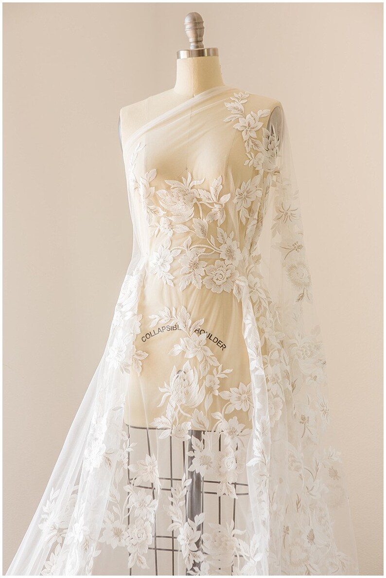 L17-138 // Romantic Floral Lace Fabric, Flower Bridal Lace, Embroidered ...