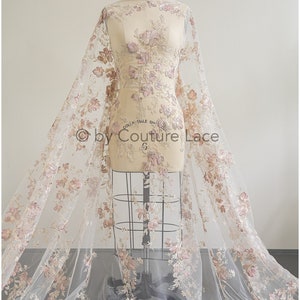 4-colored Floral Lace Fabric/ Romantic Pastel Lace/ Bridal Lace ...