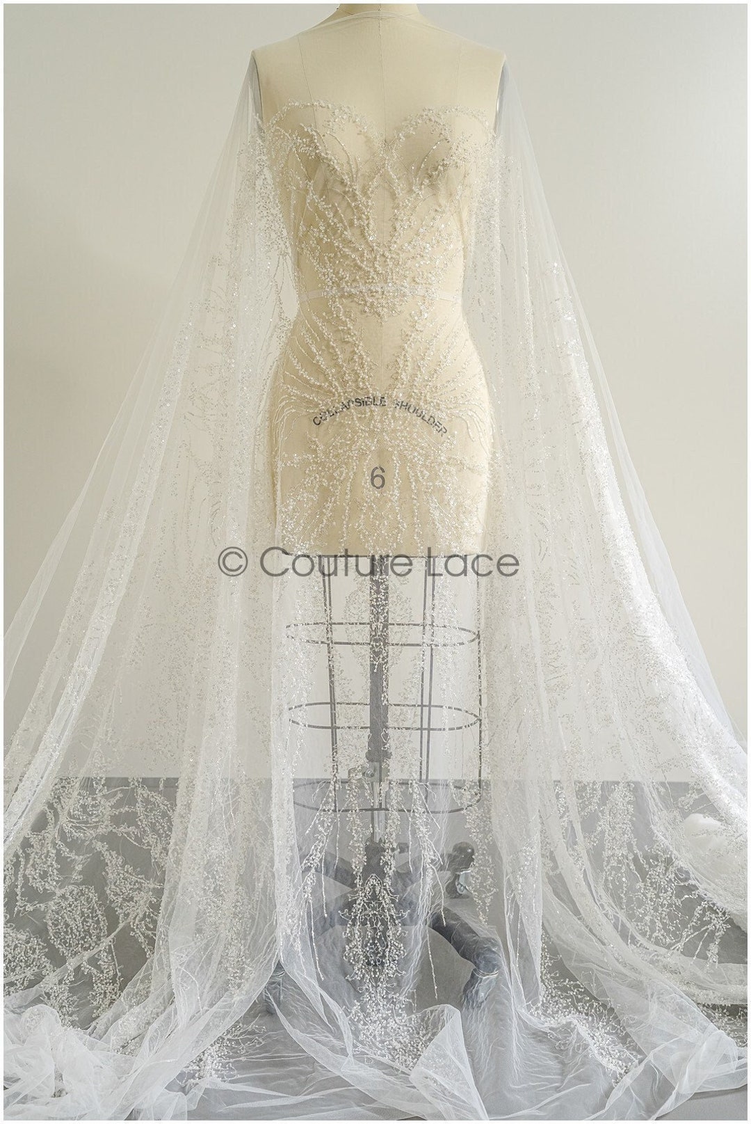 Beautiful Beaded Lace Fabric With Lines, Couture Lace Fabric With Beads ...