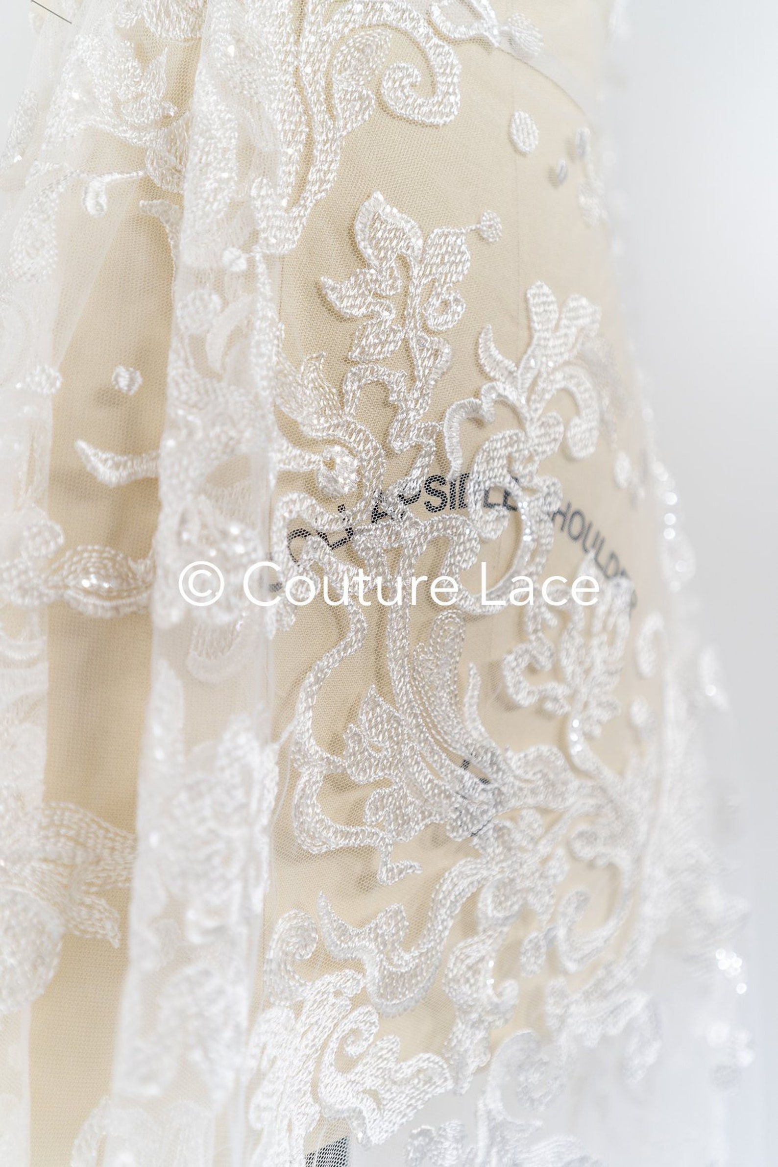 Floral Bridal Lace/ Bridal Lace Fabric With Sequins/ Off-white Bridal ...