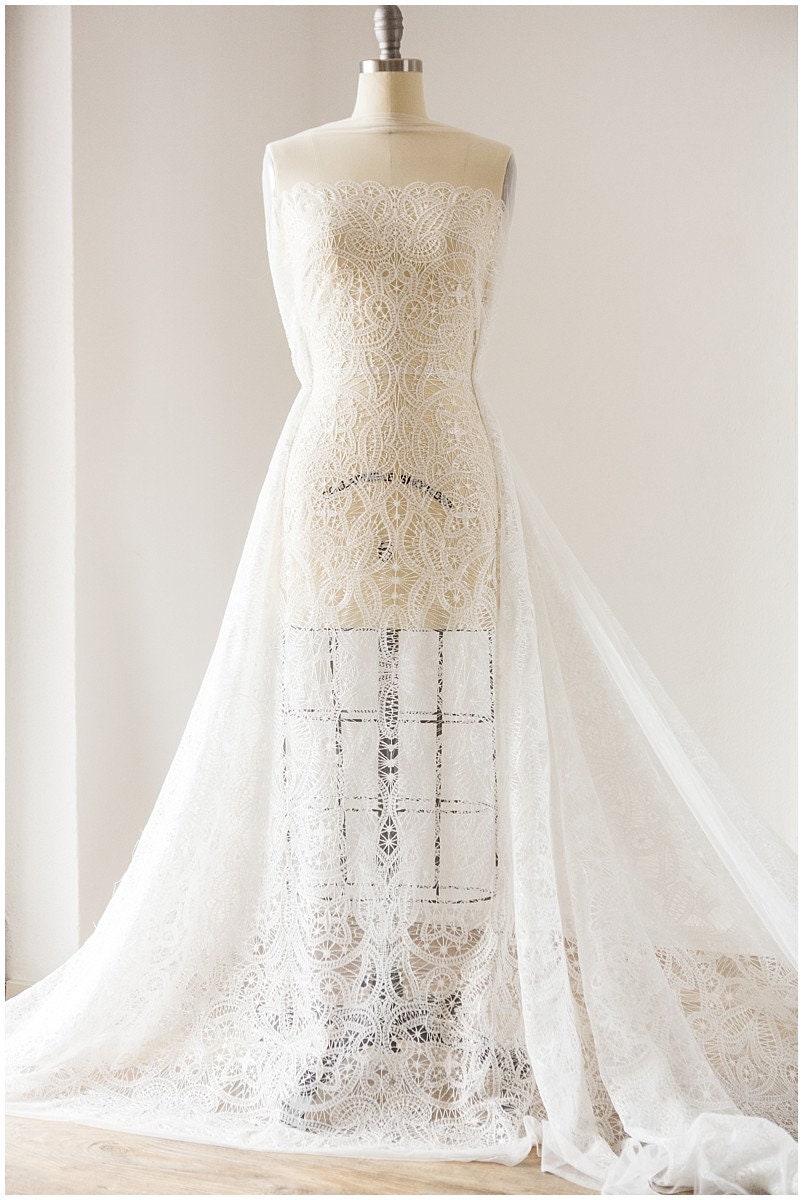 L17-116M // Modern Geometric Lace Fabric With White Sequins, Bridal ...
