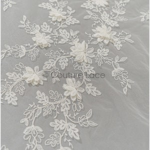 3D Flower Lace Fabric/ Bridal French Lace Fabric/ Romantic Floral Lace ...