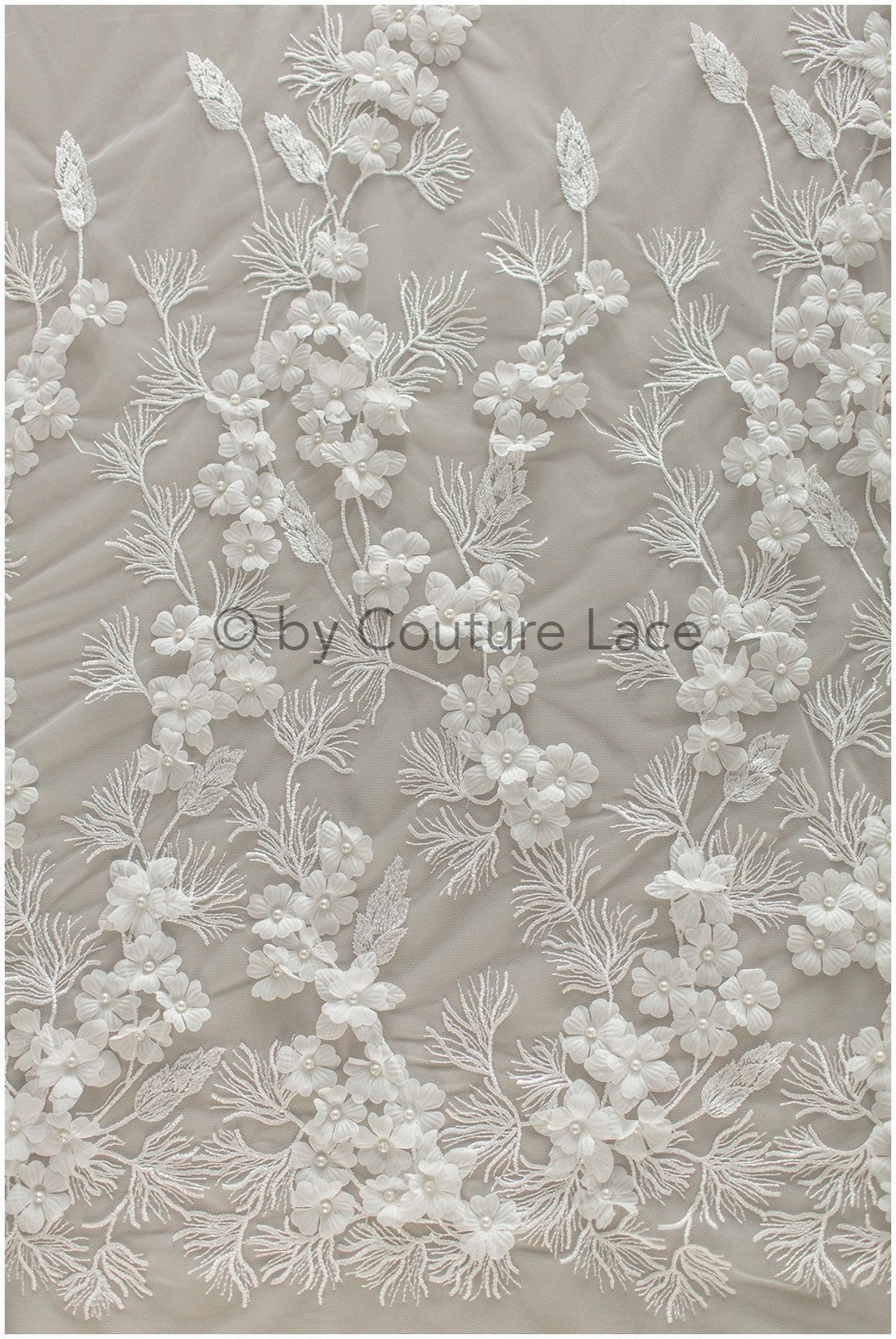 3D Flower Lace Fabric/ Bridal French Lace Fabric/ Romantic Floral Lace ...